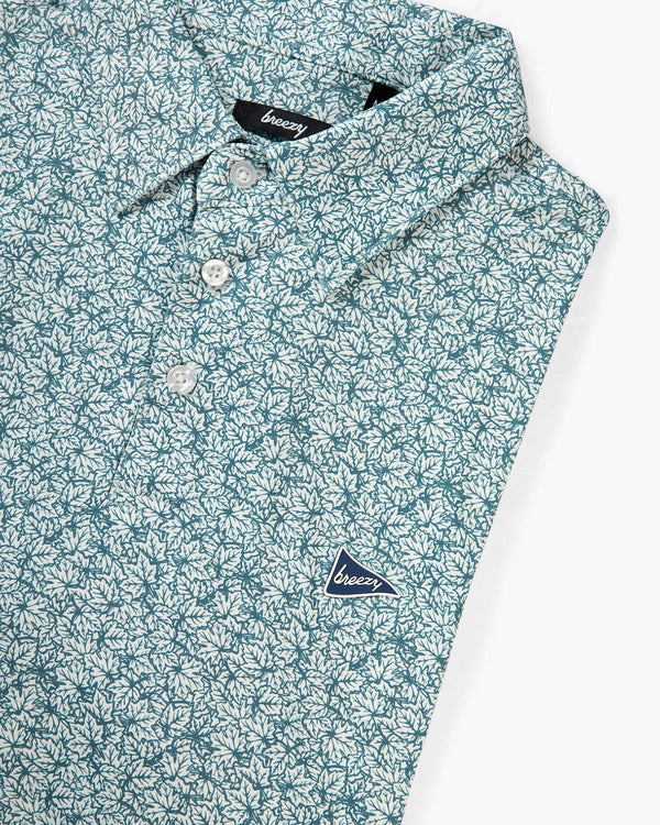 The Raking Leaves Sea Green Polo Shirt for Men | Breezy Golf